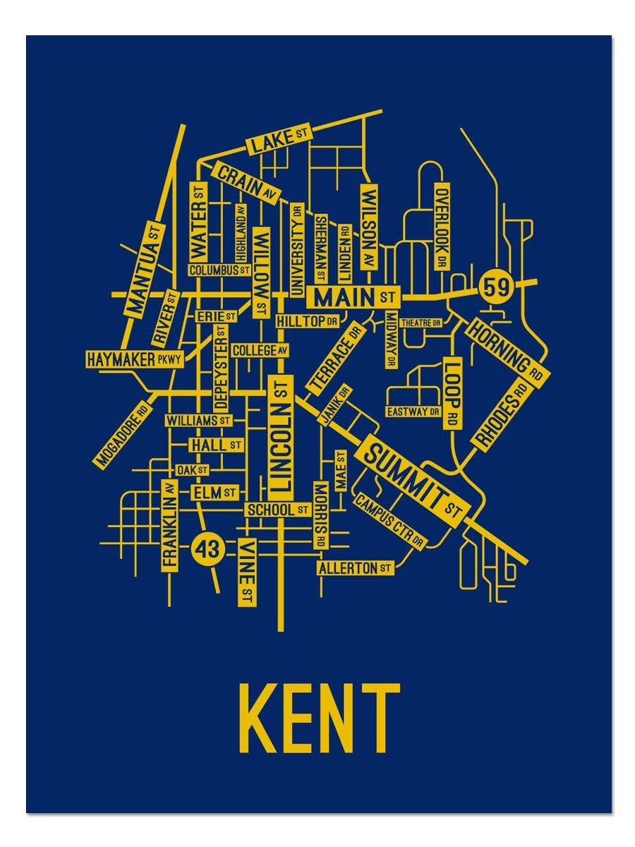 Kent, Ohio Street Map - Poster, Acrylic, Framed, and Metal Prints - Etsy