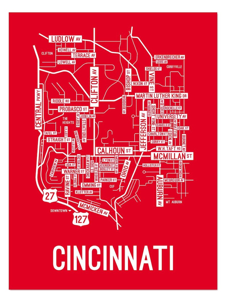Cincinnati, Ohio Street Map - Poster, Acrylic, Framed, and Metal Prints ...