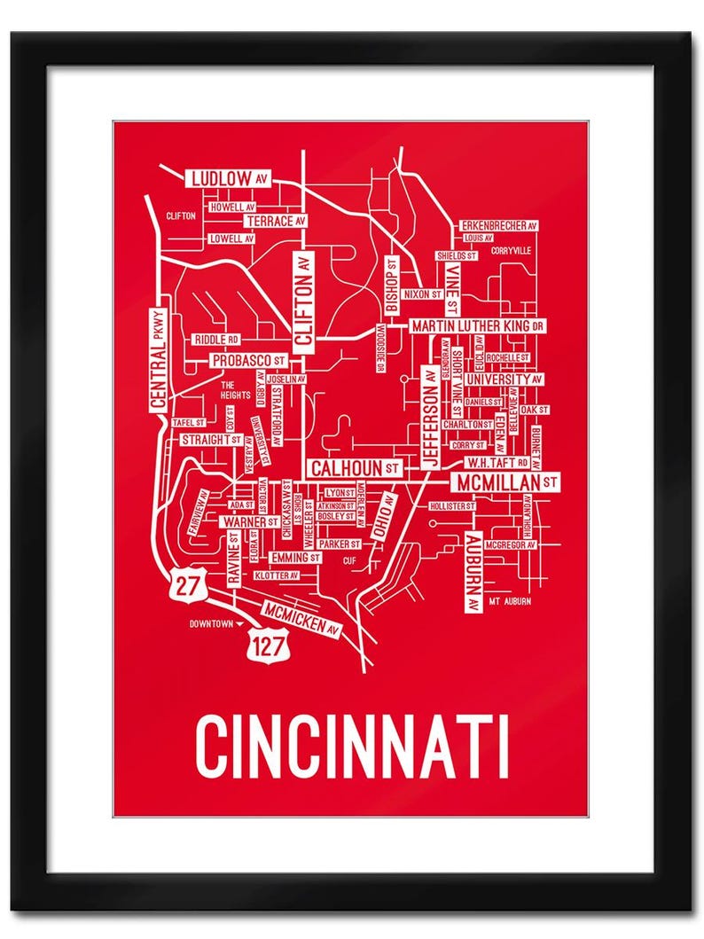 Cincinnati, Ohio Street Map - Poster, Acrylic, Framed, and Metal Prints ...