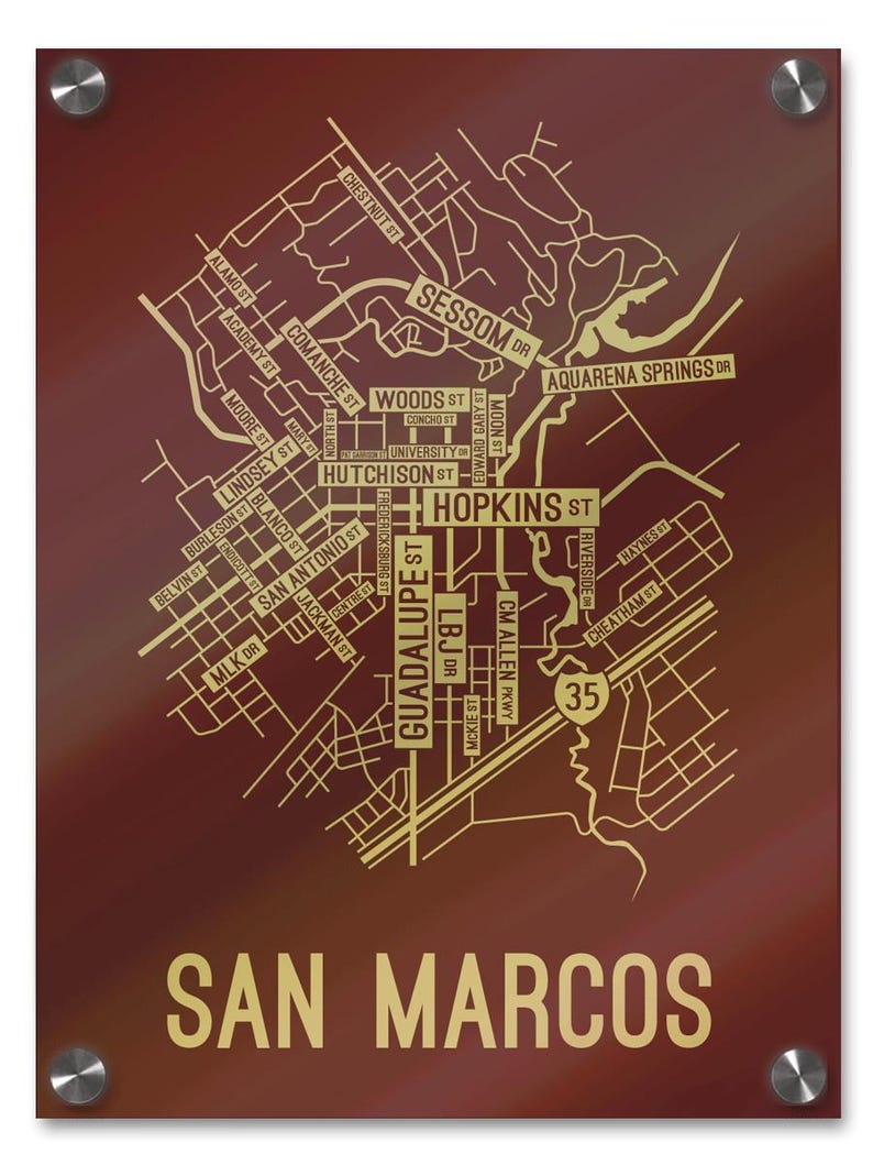 San Marcos, Texas Street Map - Poster, Acrylic, Framed, and Metal ...