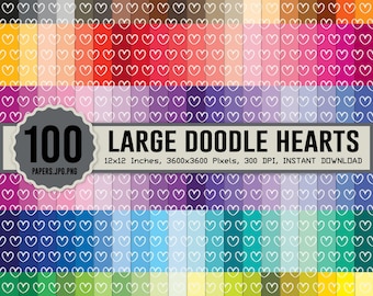 100 Seamless Large Scribble Hearts Pattern Papers Digital Hearts ...