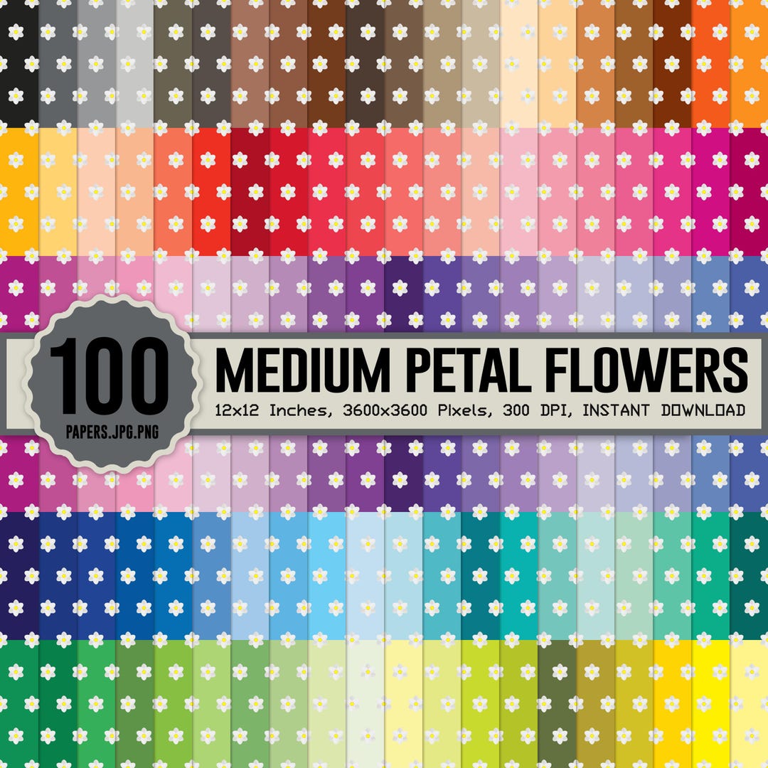 100 Seamless Medium Petal Flower Pattern Papers Digital Floral Patterns ...