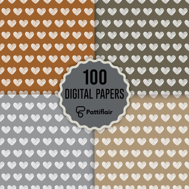 100 Seamless Large Scribble Hearts Pattern Papers Digital Hearts ...