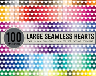 100 Seamless Large Scribble Hearts Pattern Papers Digital Hearts ...
