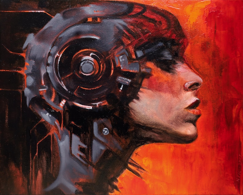 Red Cyborg Woman - Hand Made Oil Painting by Neil Collins. 8" X 10" - Etsy