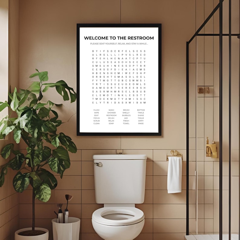Funny Bathroom Word Search Art Print: Minimalist Restroom Decor - Etsy