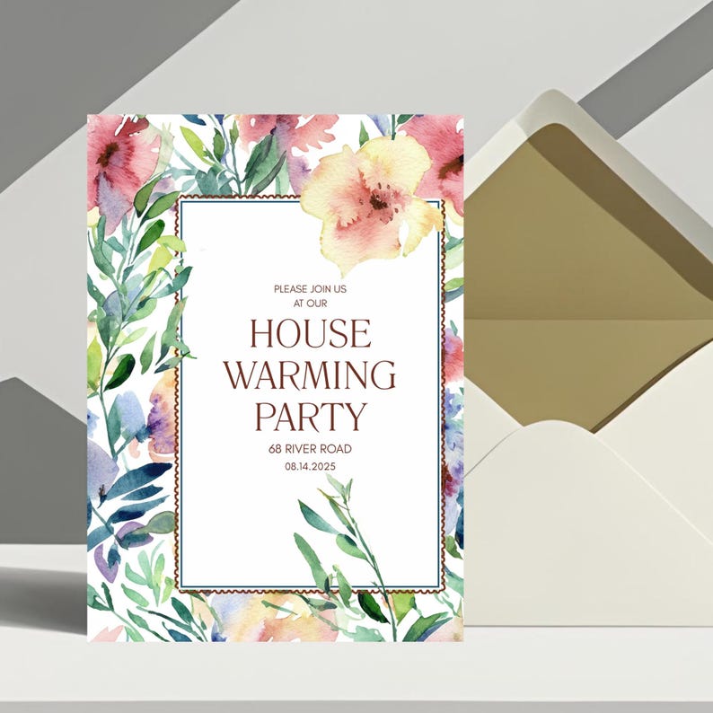 Editable House Warming Party Invitation Template | Floral Watercolor ...