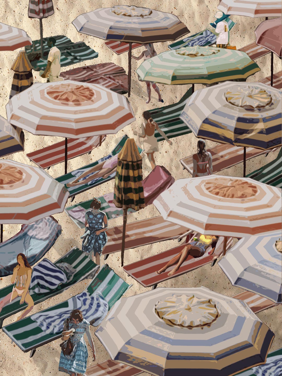 Vintage Beach Day – Retro Coastal Umbrella Art Print - Etsy