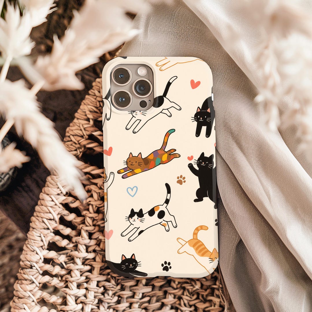 Cartoon Cat iPhone Case: Colorful Kitty Protective Tough Case - Etsy