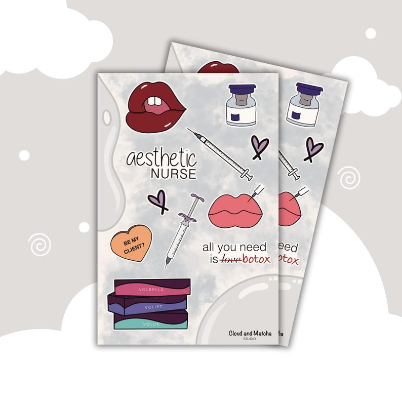 Aesthetic Nurse Injector Sticker Sheet, Nurse Stickers, Botox, Lip ...