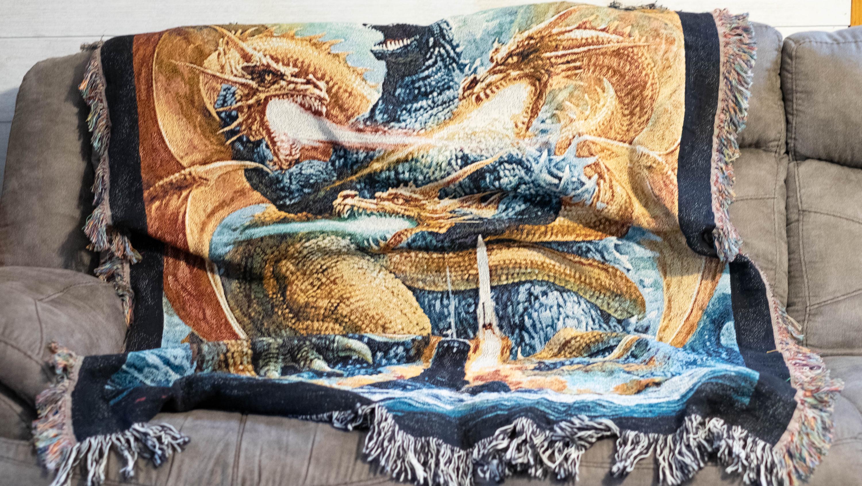 Godzilla Vs King Ghidorah Woven Tapestry: Noriyoshi Ohrai Kaiju Art - Etsy