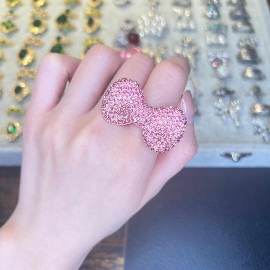 Shiny Pink Diamond Bow Ring, Big Bow Ring, Disco Pink Ring - Etsy