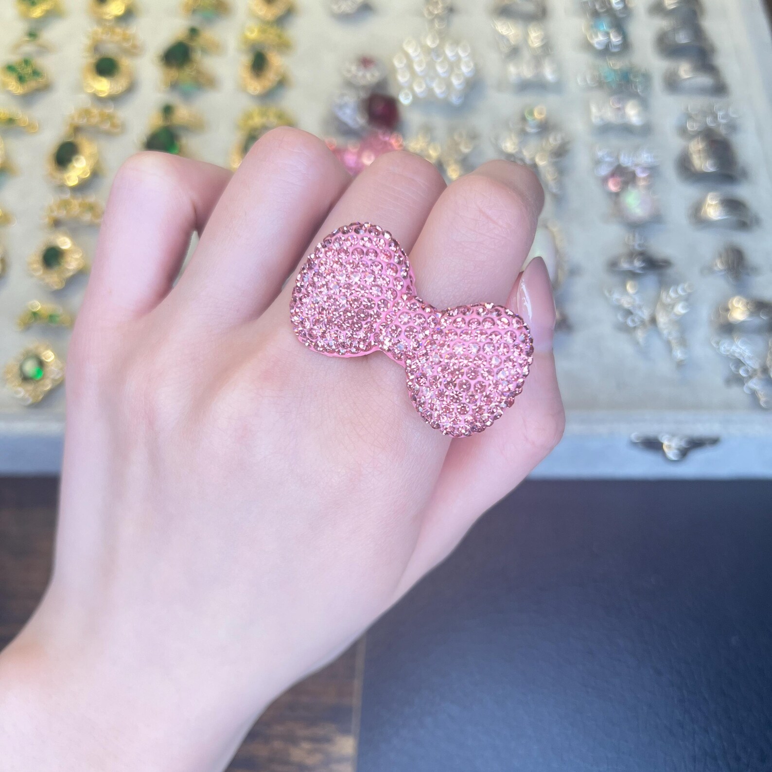 Shiny Pink Diamond Bow Ring, Big Bow Ring, Disco Pink Ring - Etsy