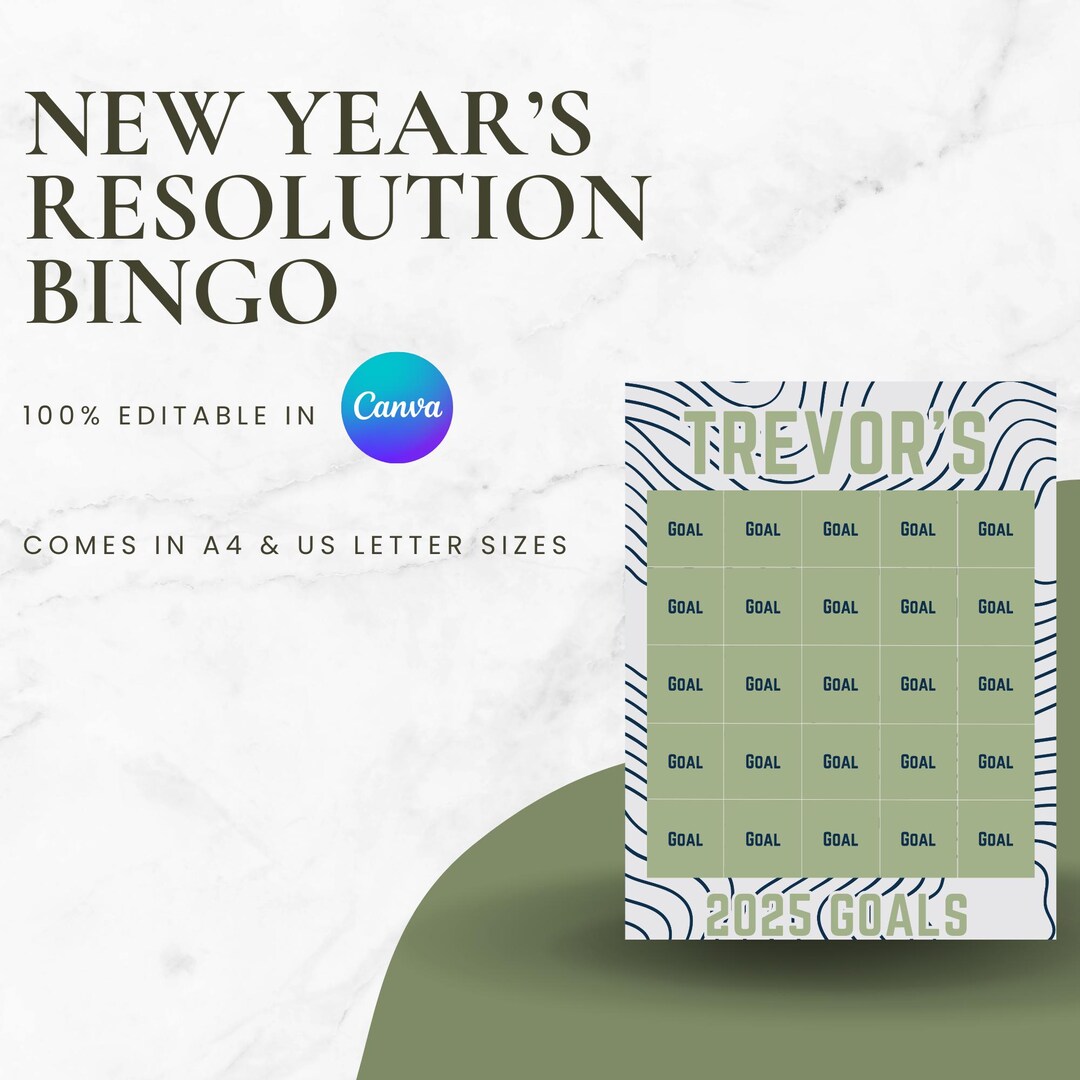 Editable New Year’s Resolution Bingo Card - Retro Style - Digital ...