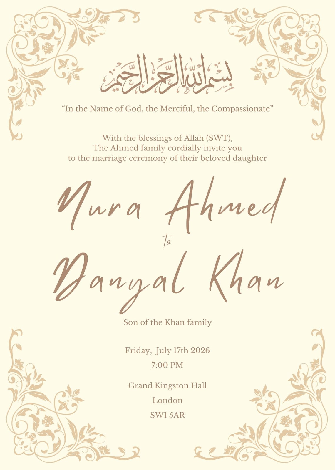 Digital Muslim Wedding Invitation Islamic Nikah Walima E-invite ...