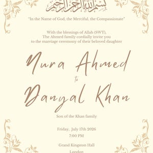 Digital Muslim Wedding Invitation Islamic Nikah Walima E-invite ...