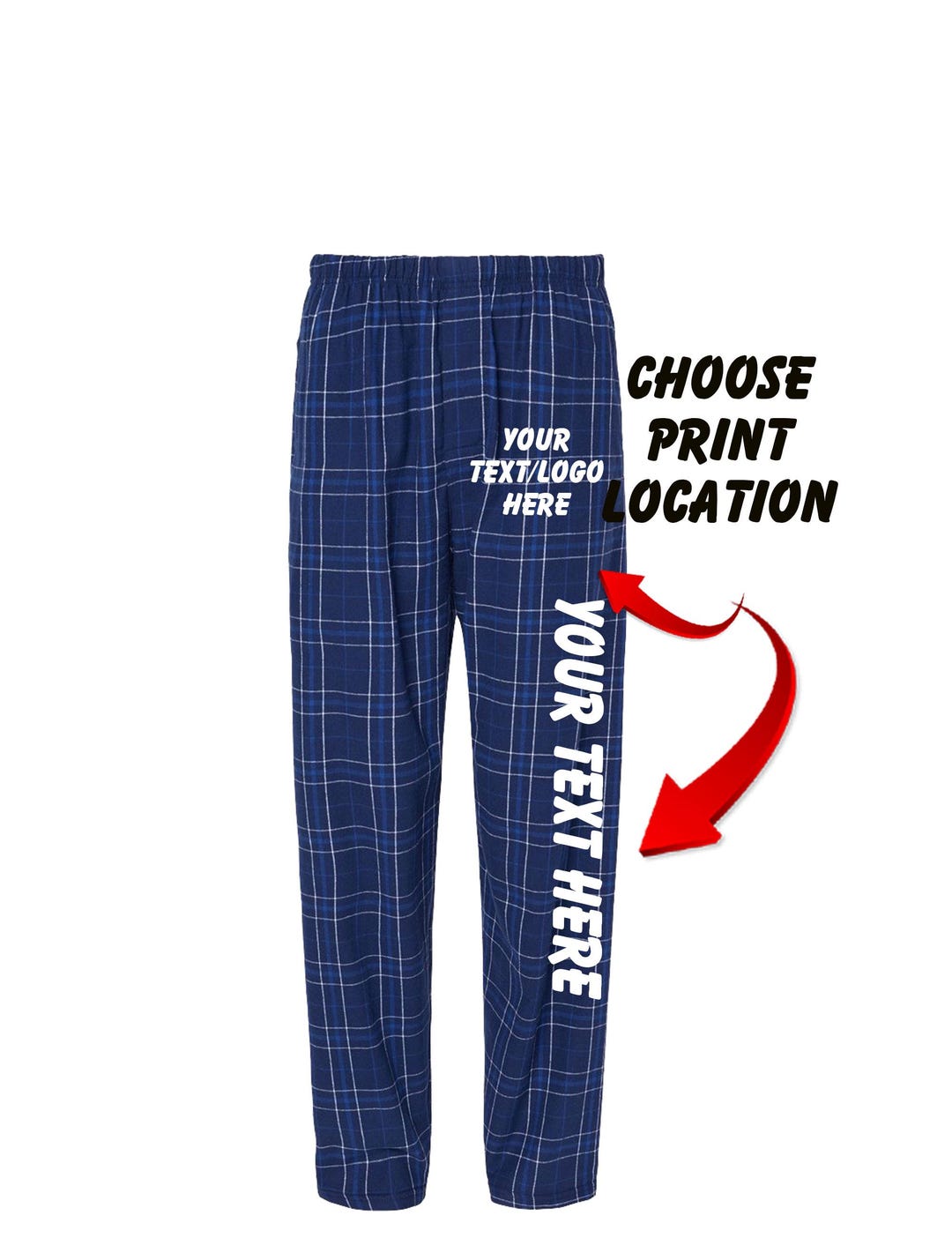 Personalized Flannel Pants: Custom Text Logo, Royal & Navy Pajamas - Etsy
