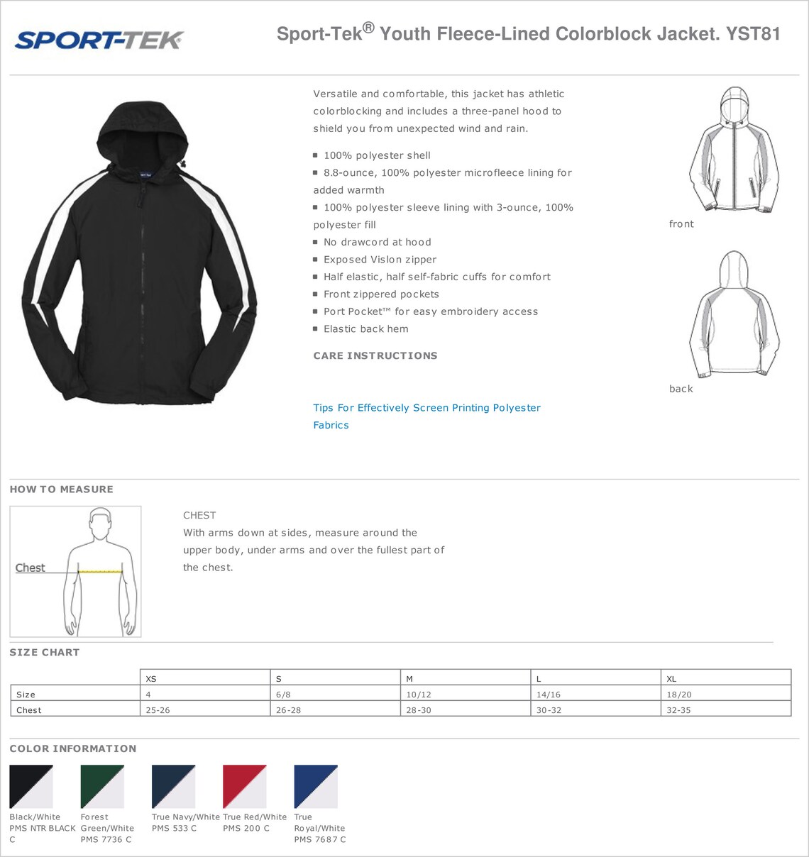 Custom Sport-tek® Fleece-lined Colorblock Jacket Adult and Youth JST81 ...