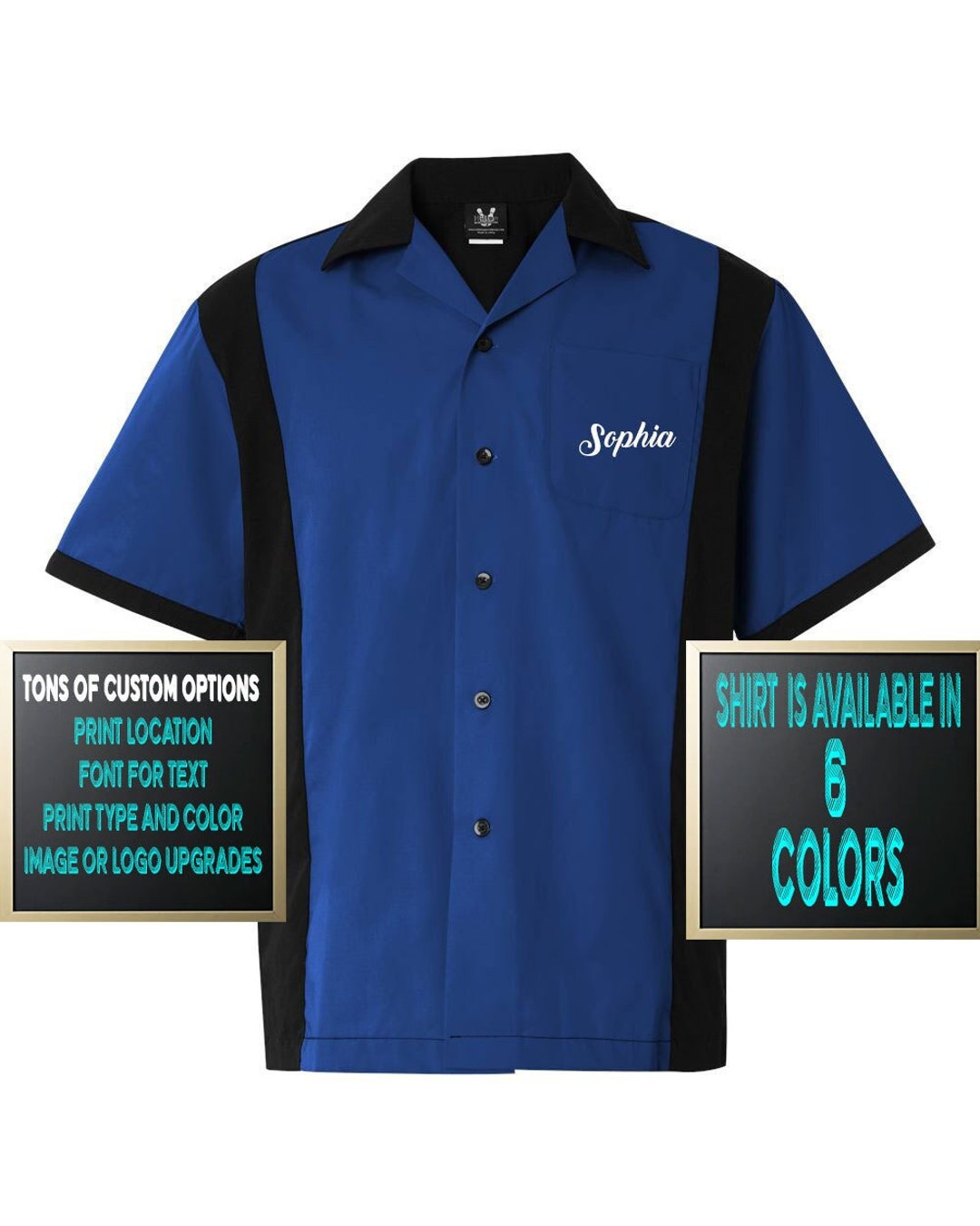 Custom Royal Blue Bowling Shirt: Glitter or Vinyl Print, Personalized ...