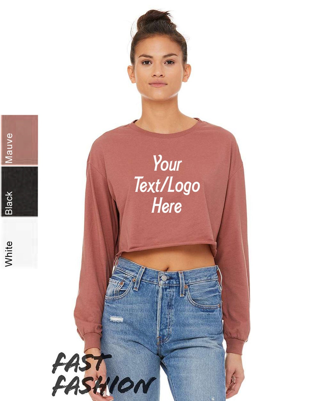Custom Bella + Canvas Cropped Long Sleeve Tee: Vinyl or Glitter Print ...