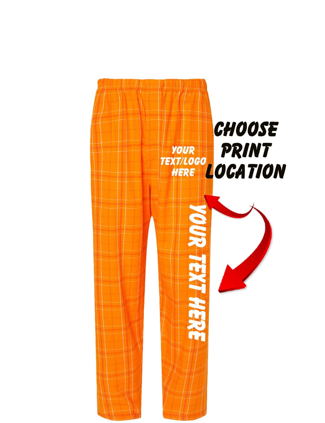 Personalized Flannel Pants: Custom Text & Logo, Orange and White - Etsy