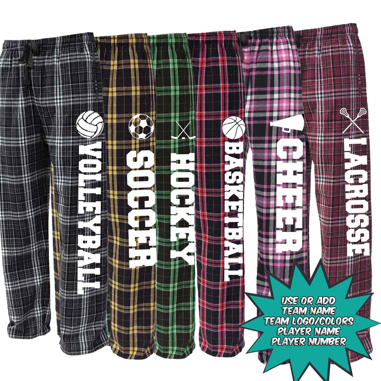Team Plaid Flannel Pants: Adult & Youth Custom Print - Etsy
