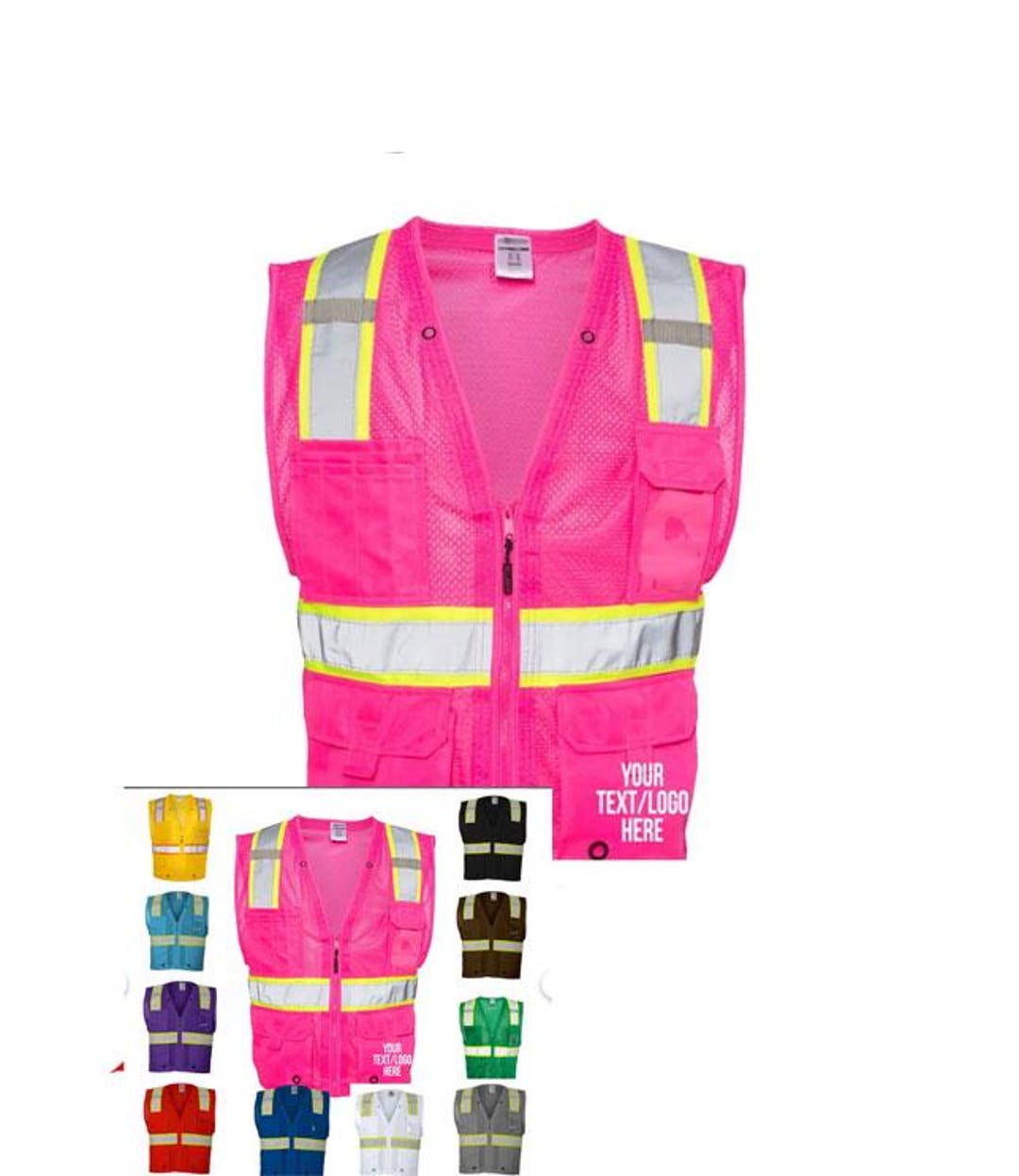 Customizable ANSI Safety Vest, Enhanced Visibility, Multi-pocket Mesh ...