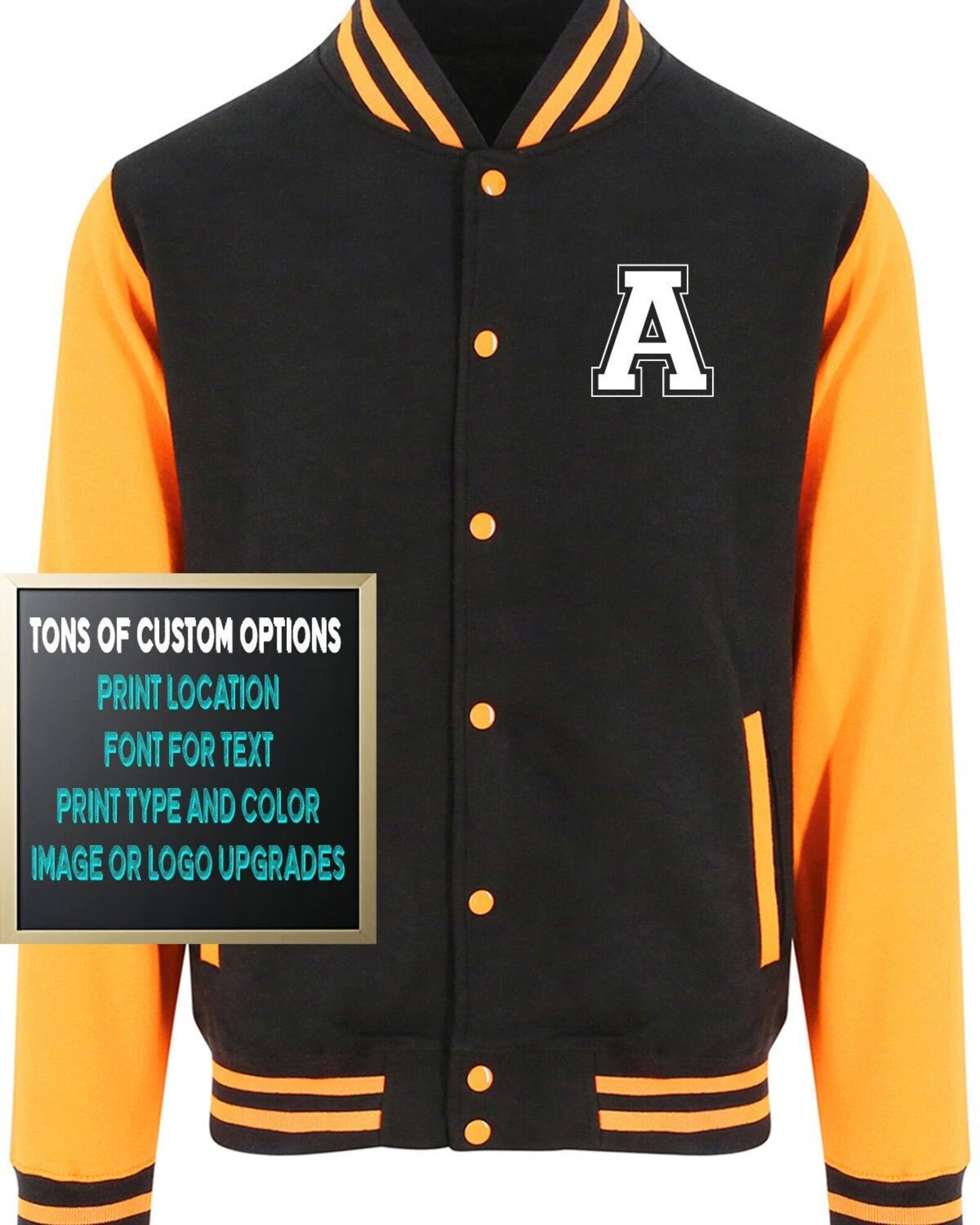 Custom Made Orange and Black Letterman Jacket Awdis All We Do is JHA043 ...