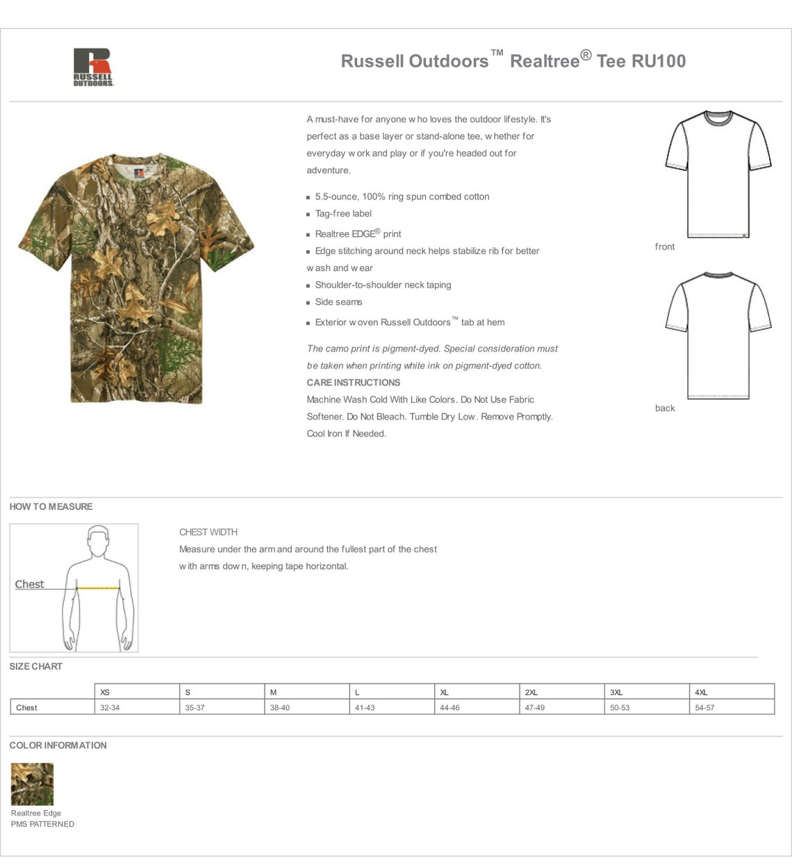 Russell Outdoors™ Realtree® Tee Tshirt RU100 Vinyl or Glitter Print ...