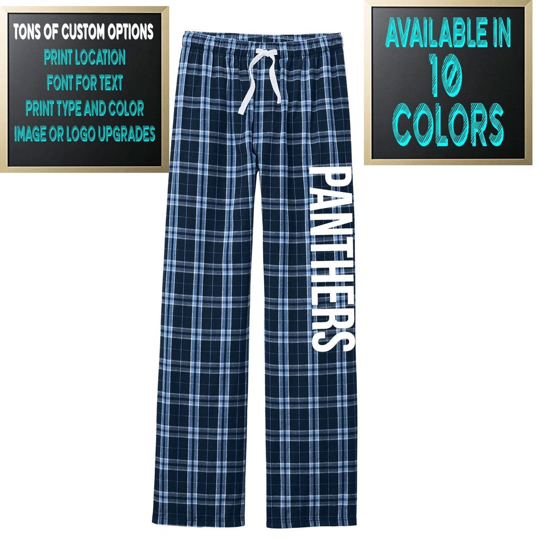 Personalized Flannel Lounge Pants: Custom Plaid Pajama Bottoms Navy and ...