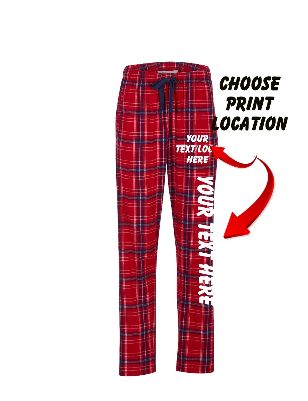 Personalized Flannel Pants: Custom Text & Logo, Red White Black - Etsy
