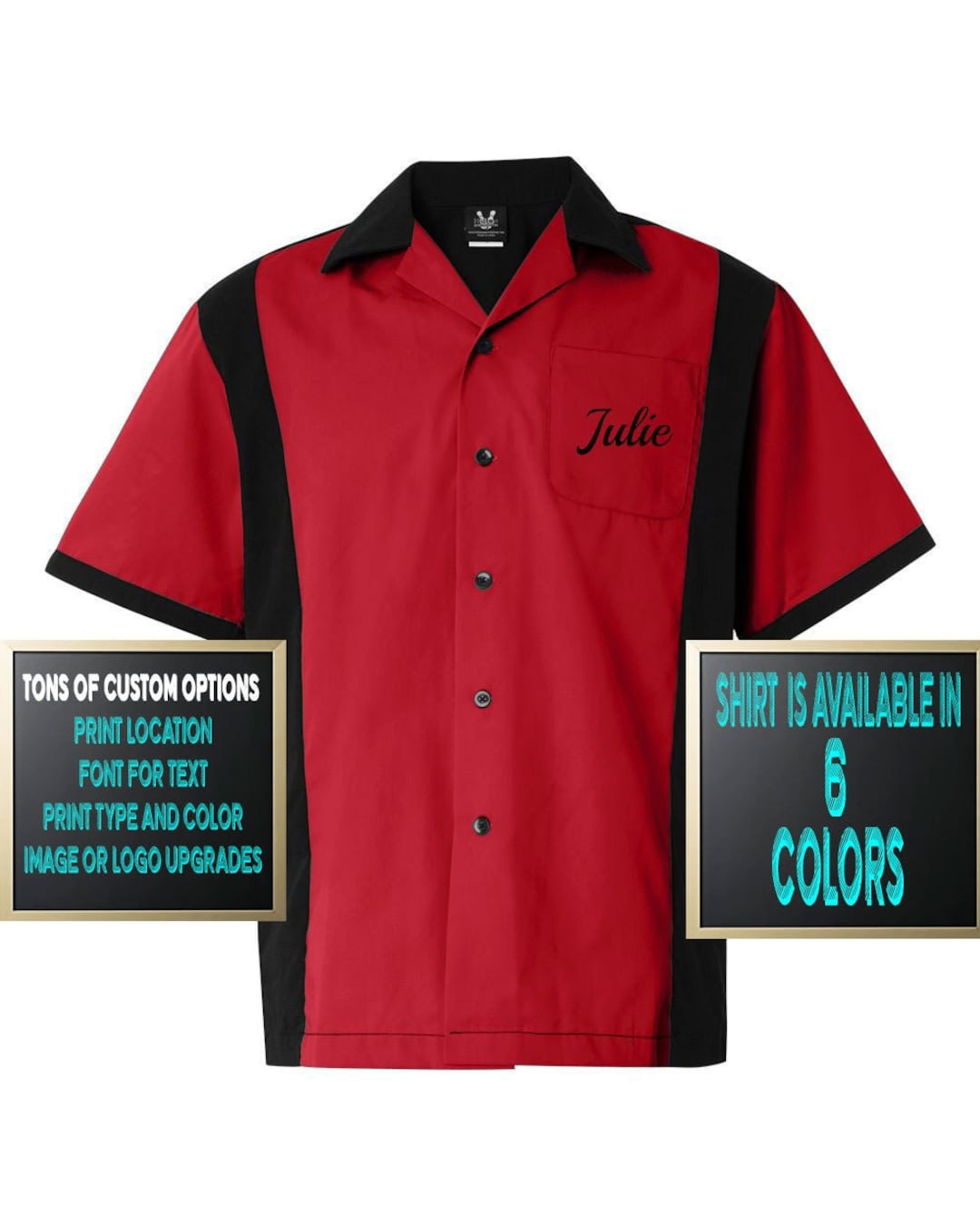Custom Red & Black Bowling Shirt: Personalized Glitter or Vinyl Print ...