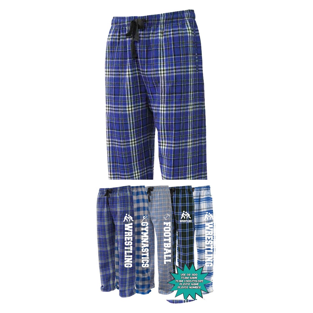 Navy Blue White Grey Personalized Plaid Flannel Team Pants: Wrestling ...