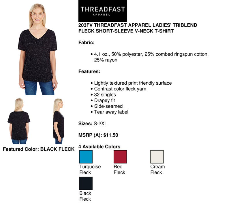 Customized 203FV Threadfast Apparel Ladies' Triblend Fleck - Etsy