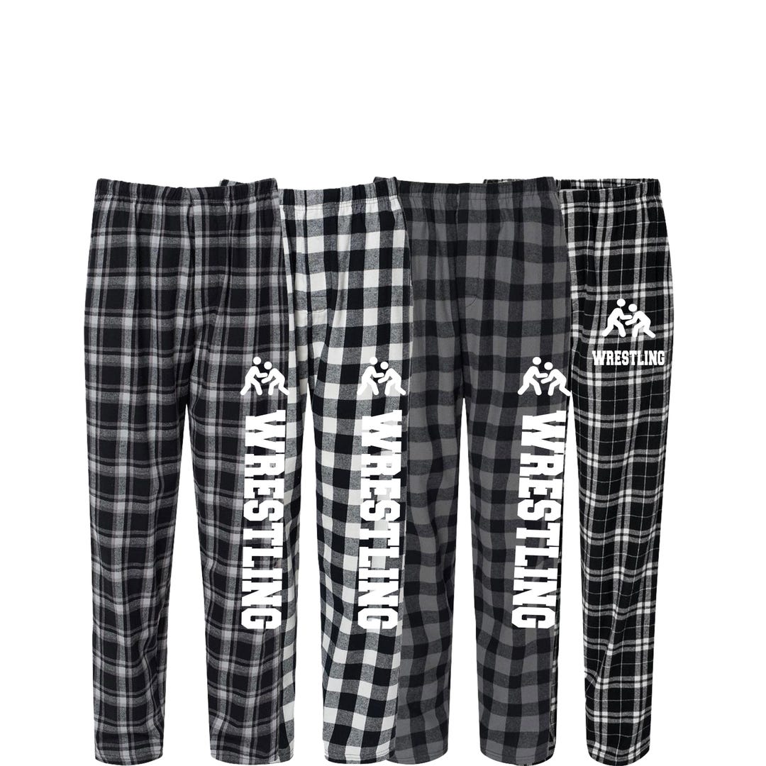 Grey Black White Wrestling Team Plaid Flannel Pajama Pants ...