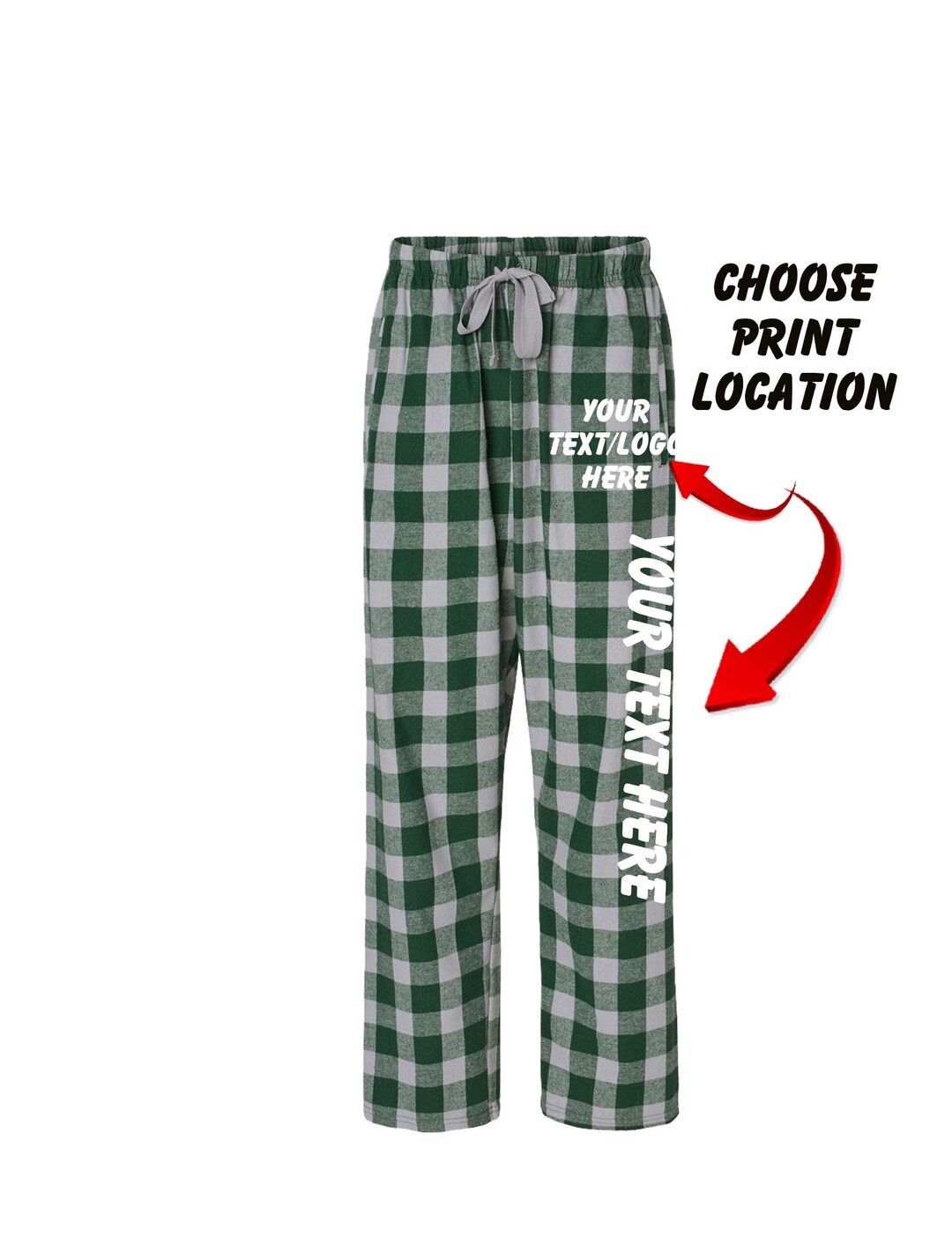 Personalized Flannel Pants: Custom Text & Logo, Oxford Grey Green ...