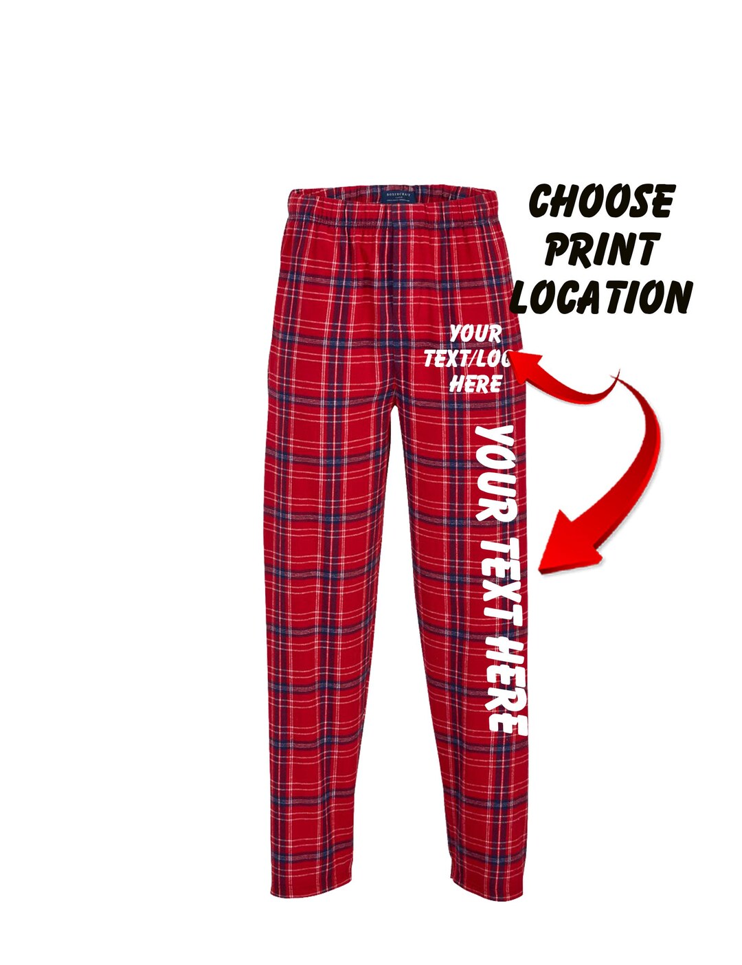 Personalized Flannel Pants: Custom Text & Logo, Red Plaid Pajama ...