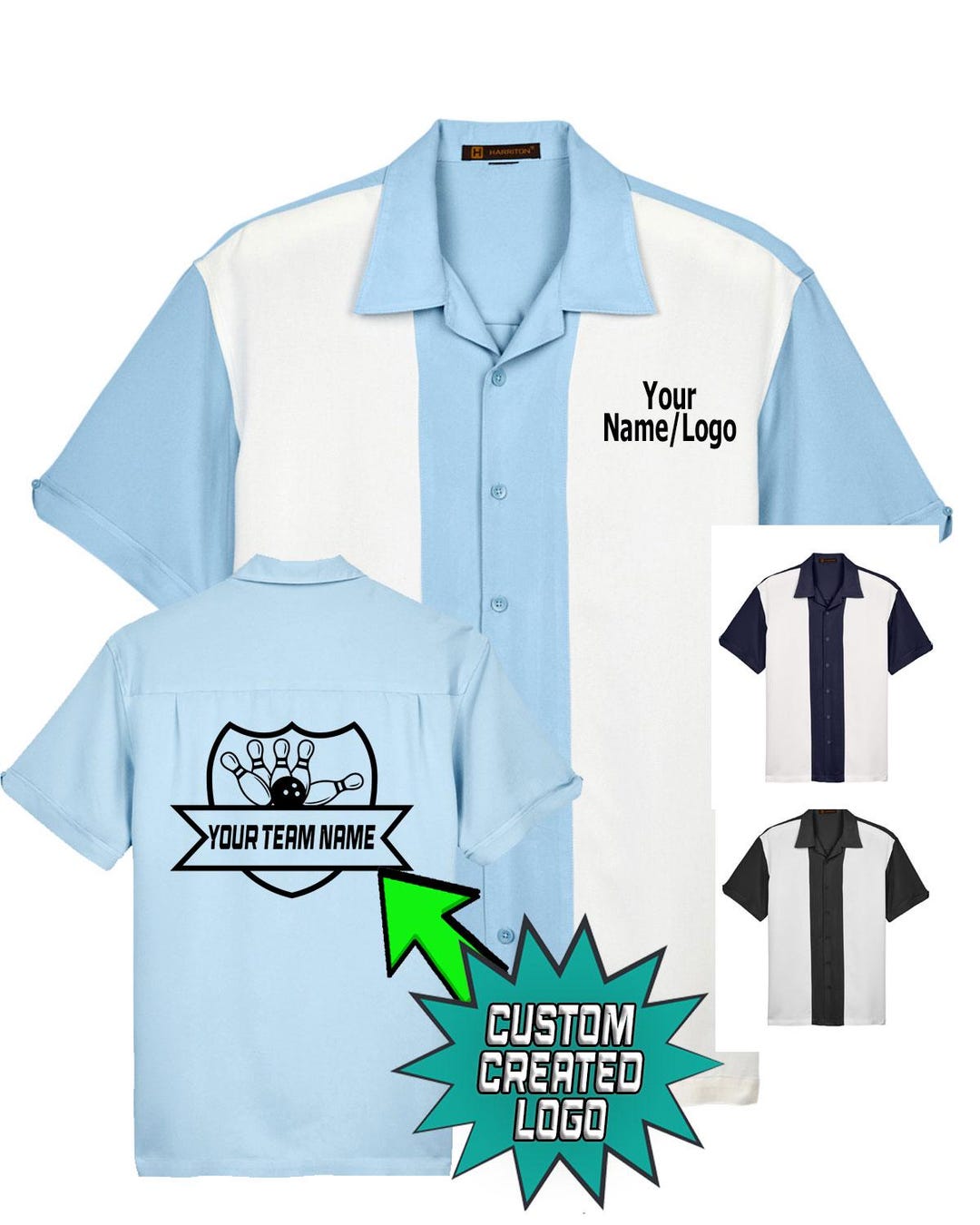 Custom Team Namelogo Template Harriton Two Tone Classic Bowling Shirt ...