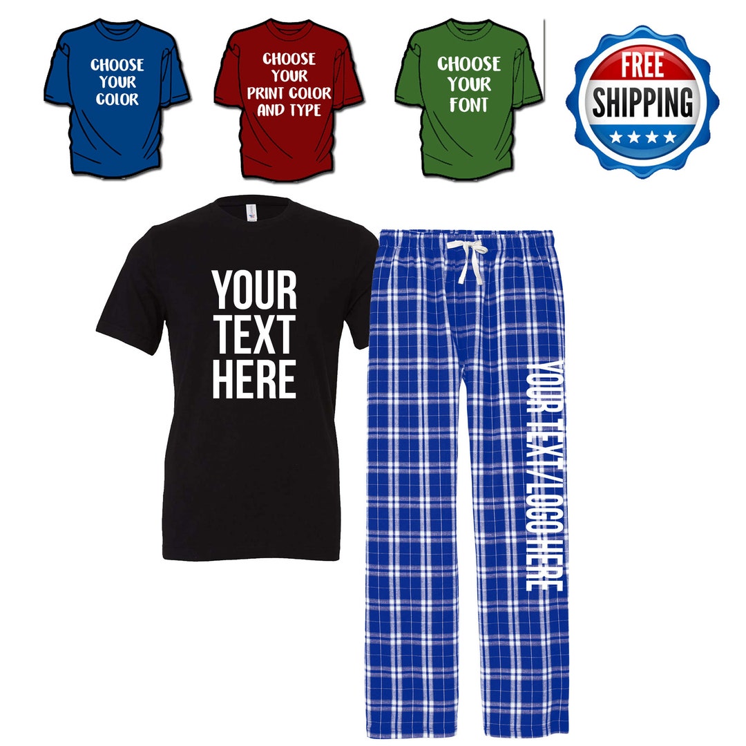 Custom District Royal Blue Flannel Plaid Pajama Pants & Bella T-shirt ...