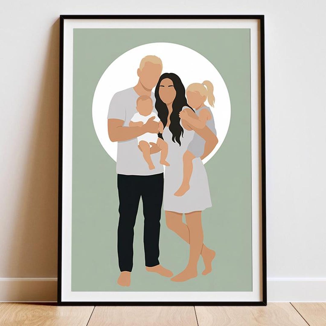 Faceless Family Portrait, Minimalist Sage Green Art (digital Poster ...
