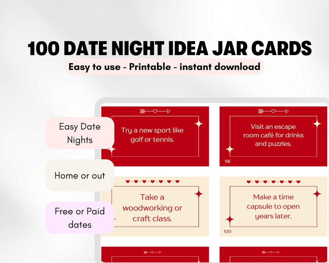 Date Night Ideas Printable Cards for Couples Date Night Activities for ...