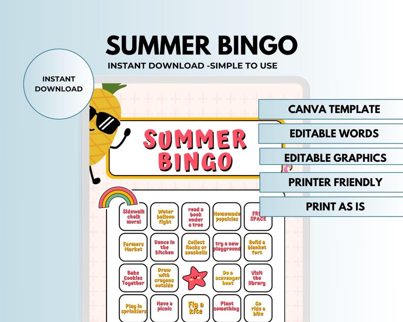 Summer Kids Bingo Card Template for Summer Activities With Kids Summer ...