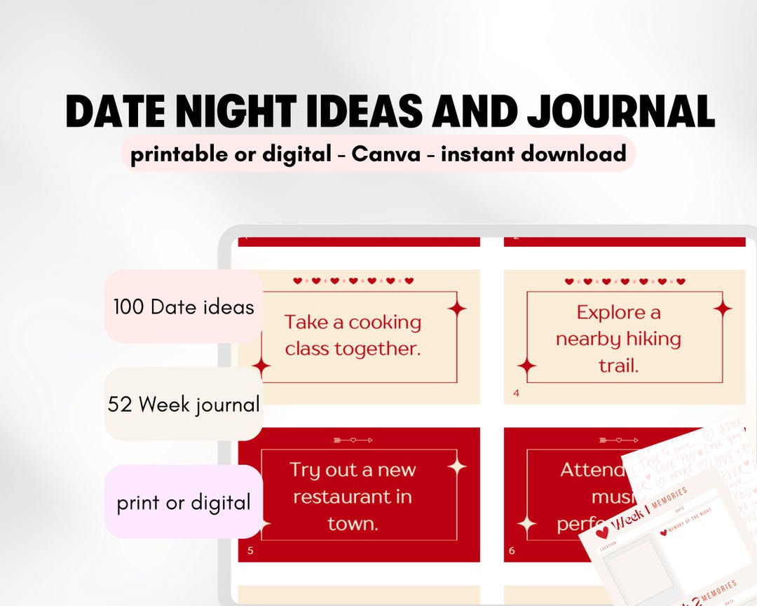 Date Night Journal Digital Template Editable Date Night Jar Ideas ...
