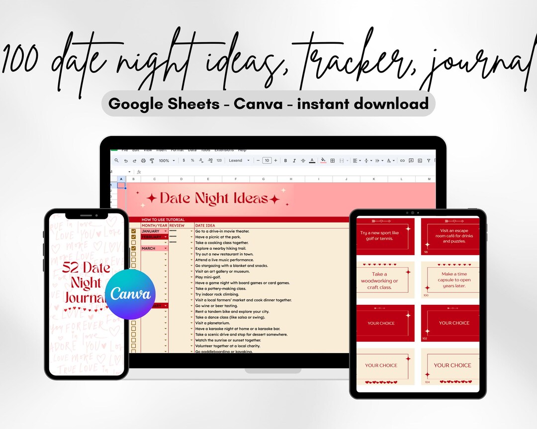 Newlywed Date Night Ideas Jar Google Sheets Planner Google Sheets ...
