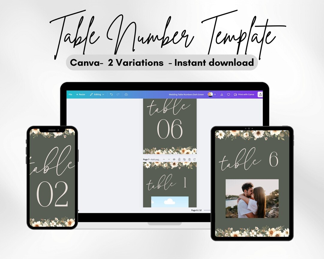 DIY Wedding Table Number Template Photo Table Numbers Template Editable ...