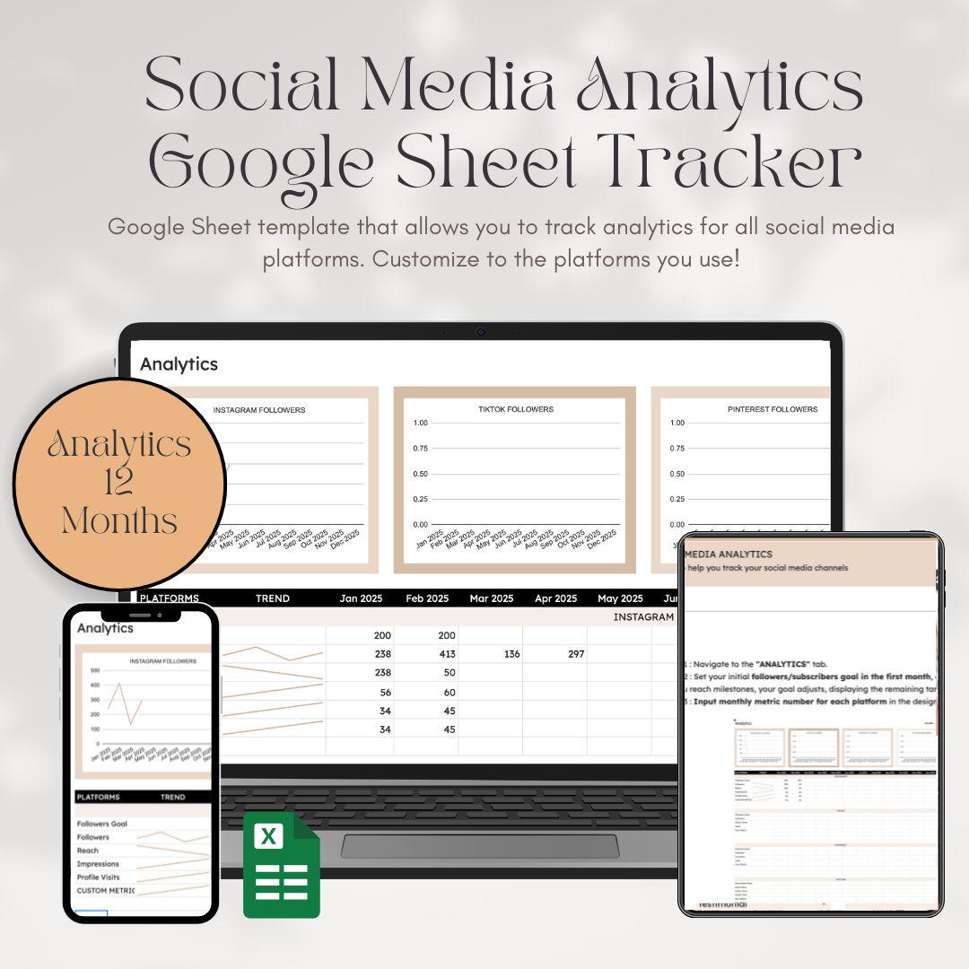 Social Media Analytics Tracker Google Sheet Social Media Manager ...