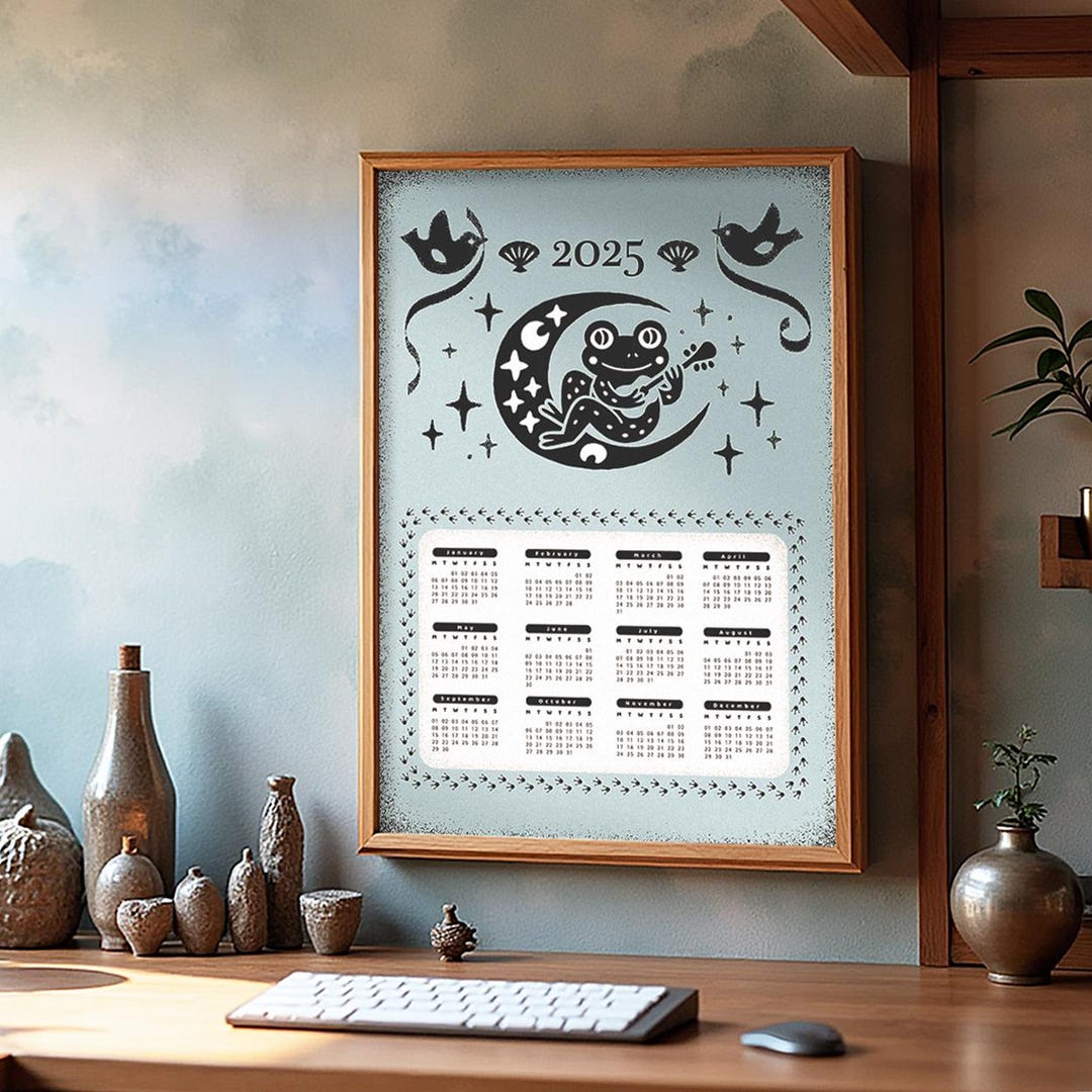 Printable Cat and Frog Themed Calendar 2025 Calendar Wall Calendar ...