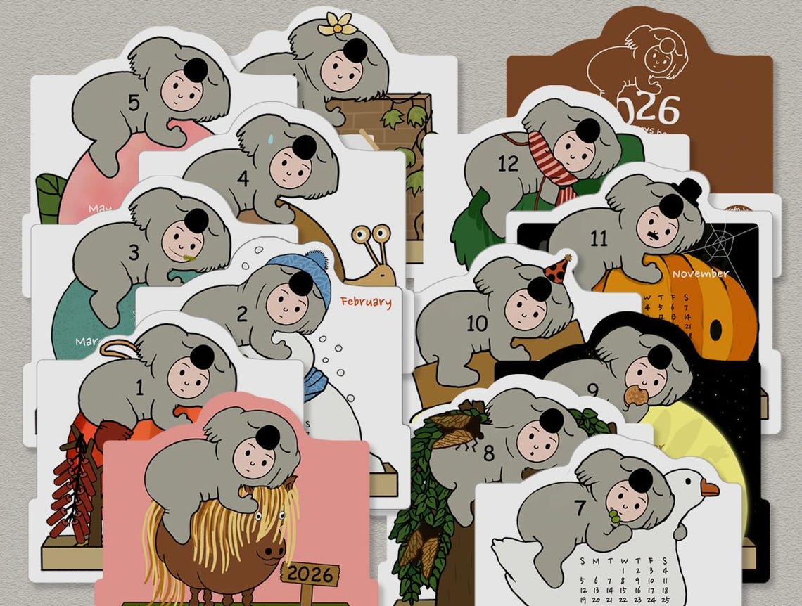 Jenataimage | 2026 TT Koala Desk Calendar | Handmade Wooden Stand - Etsy