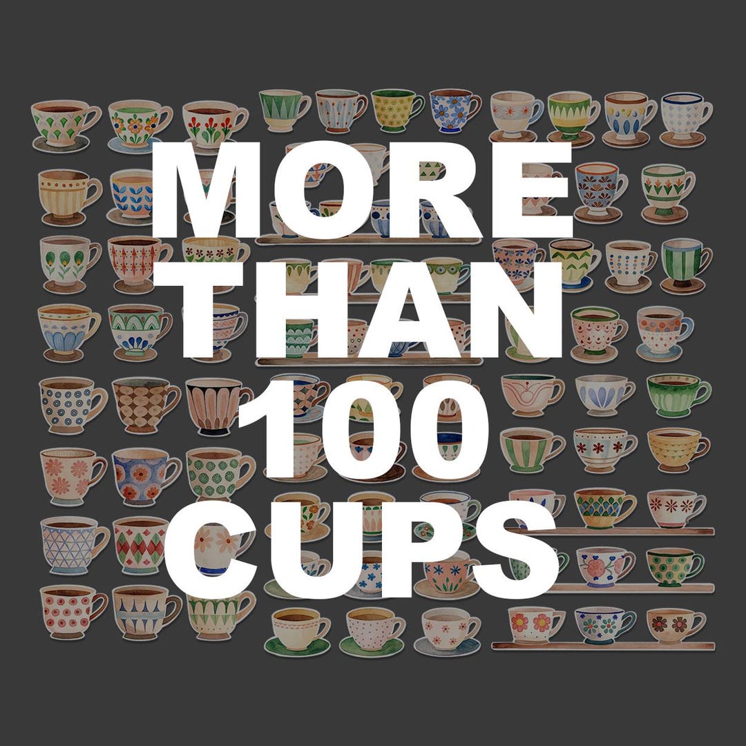 100printable Watercolor Teacup Stickers, Printable PNG, Scrapbooking ...
