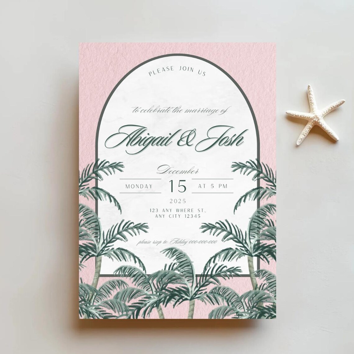 Palm Royal Palm Tree Invite, Wedding Invitation, Pink and Green ...